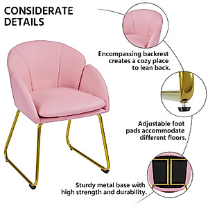 Yaheetech Modern PU Leather Armchair, Flower Shaped Makeup Chair Vanity Chair with Golden Metal Legs for Living Room/Makeup Room/Bedroom/Home Office/Kitchen, Simple Pink