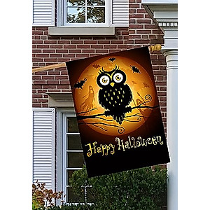Pickako Halloween Scary Owl Bats Ghost Moon Hallowmas Autumn Holiday House Flag 28 x 40 Inch, Double Sided Large Garden Yard Welcome Flags Banners for Home Lawn Patio Outdoor Decor