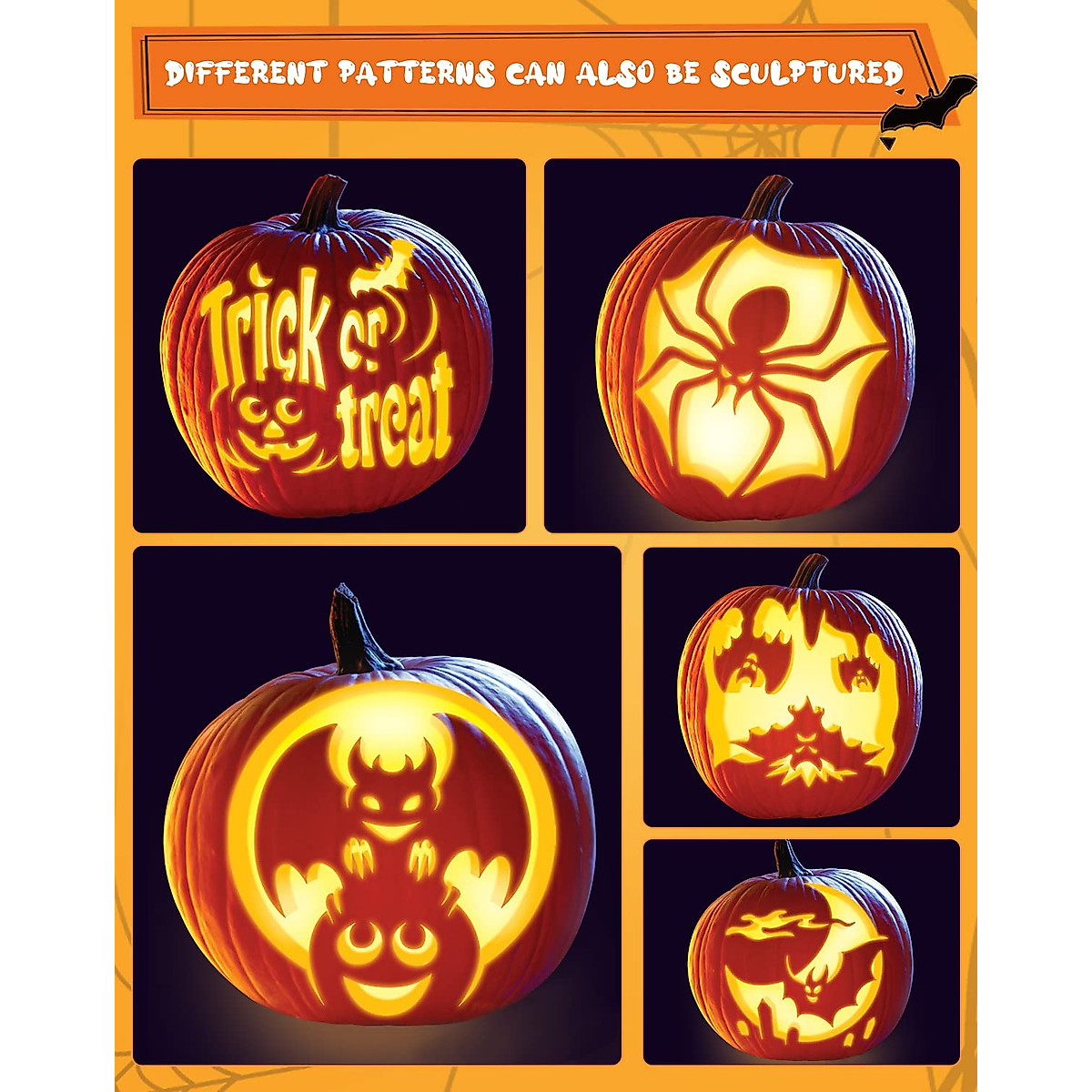 Henscoqi Pumpkin Carving Kit 7 Packs Carving Tools Set, Pumpkin Carving Set Jack Lantern Sculpting Set with Heavy Duty Stainless Steel Durable Handle, Halloween Decoration Set with Storage Skull Cup