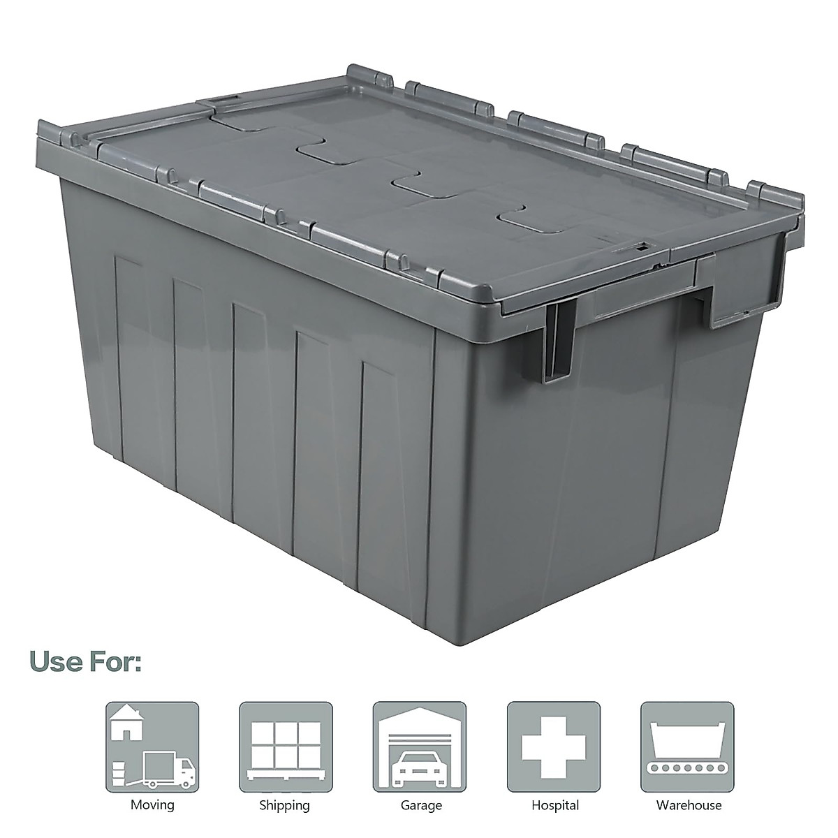 Oymlclivisa 15 Gallon Commercial Flip Top Tote Storage Container, Industrial Plastic Storage Totes, Gray, 4 Packs