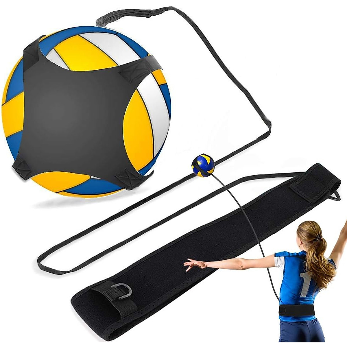 Volleyball Training Equipment Aid, Adjustable Solo Practice Soccer Volleyball Trainer, Volleyball Practice Rope for Serving, Spiking, Swing, Return Ball
