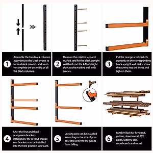 Caliee Wood Organizer Rack and Lumber Storage Rack Wall Mount with 3-Level Holds Up 1400 LBS,Garage Organization and Wall Storage,4 Pieces