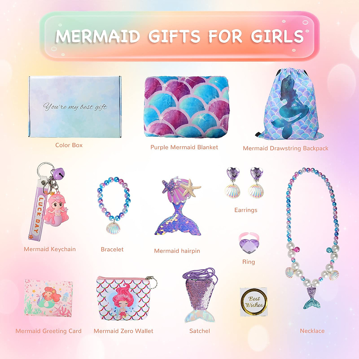 Mermaid Gifts Birthday Gifts for Girls 3 4 5 6 7 8 9 10 11 12 Years Old, Little Mermaid Tail Blanket Mermaid toys Jewelry Makeup Set, Christmas Gifts for Teen Girls