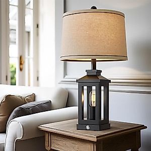 G-SAFAVA 23.75" Retro Farmhouse Black Table Lamp for Living Room Bedroom Nightstand Set of 2 Touch Control Bedside Nightlight Vintage Modern Lamp with USB C+A Ports and 2 Light Sources