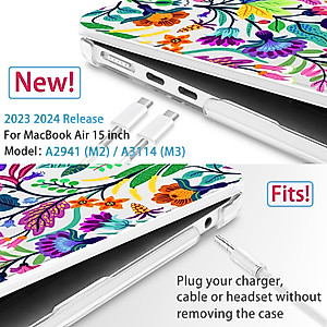 Mektron Designed for 2024/2023 MacBook Air 15 INCH M3 A3114 /M2 A2941 Case, Printed Plastic Hard Shell Cover with 15.3" Liquid Retina Display Touch ID, Bright-Coloured Flowers