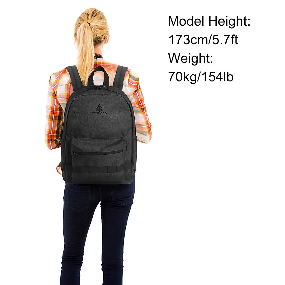 KOSMCCO Smell Proof Medium Backpack with Lock, Unisex Activated Carbon Lining Backpack for Travel Commuter, Black/28.0L