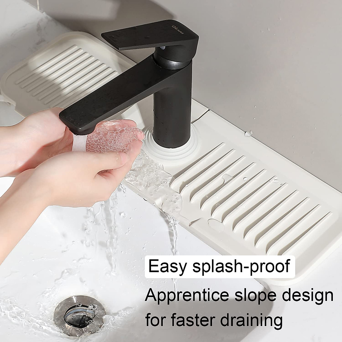 Silicone Faucet Mat, Silicone Faucet Handle Drip Catcher Tray Mat, Dish Soap Sponge Holder for Kitchen Sink Accessories, Drying Mat for Kitchen Counter & Bathroom Kitchen Sink Splash Guard