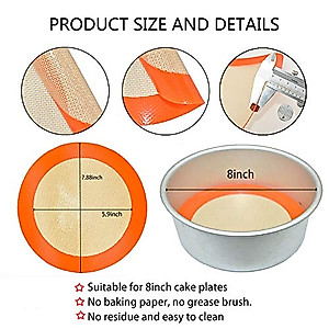 Round Silicone Baking Mats for 8 Inch Cake Pan, Food Grade, Non-Stick, Reusable Silicone Mat for Baking Pan for Bread/Tortilla/Macaron/Pastry/Pie/Bun or 9 Inch Pizza Pan, 2PCS