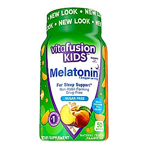Vitafusion Kids Melatonin Gummy Supplements, Tropical Peach Flavored Sleep Support Supplements (1), 50 Count