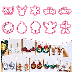 Keoker Christmas Clay Cutters, Christmas Polymer Clay Cutters for Earrings Making, 10 Shapes Christmas Clay Earrings Cutters, Reindeer Clay Cutters (Earrings Clay Cutters 1)