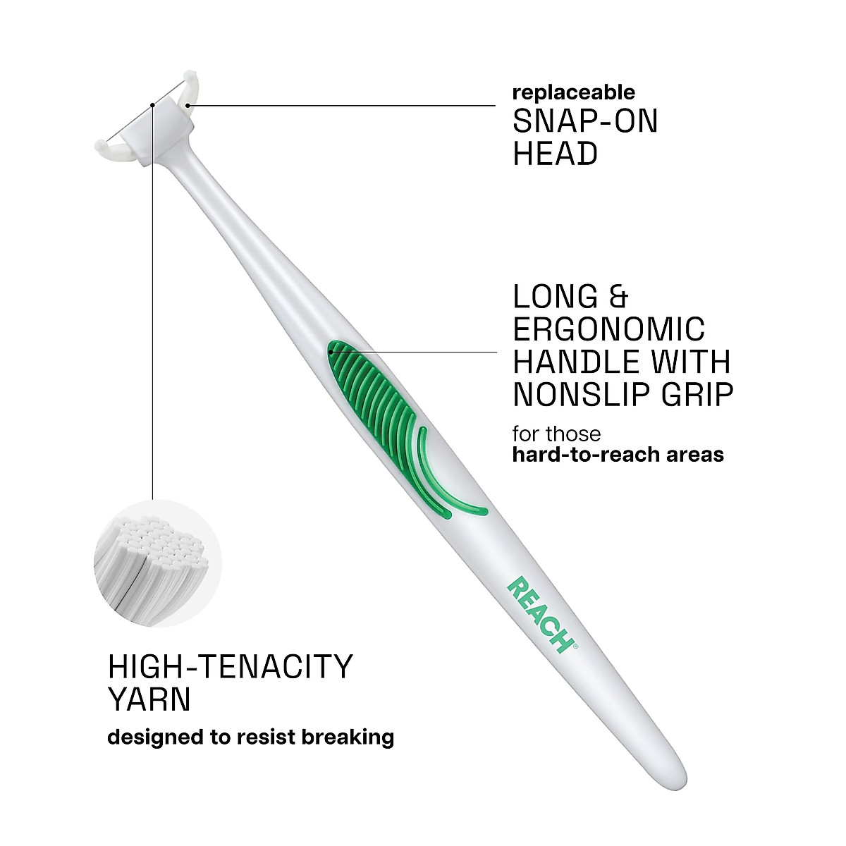 REACH Ultraclean Access Flosser Starter Kit, Unflavored, Plaque Remover for Teeth, for Hard to Reach Areas, Oral Care, PFAS Free, 1 Replaceable Flosser & 8 Refill Heads, 1 Pack