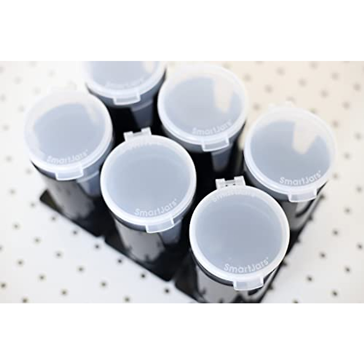 SmartJars® Pegboard Organizer Accessories Storage Jars, Pegboard Jars for Garage Organization, Craft Room, or Pantry, Pegboard Bins with Lids, Pegboard Wall Organizer, Starter Pack of 6 (Black)