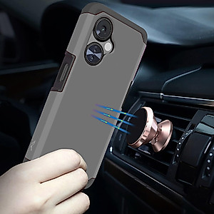 TJS Compatible for OnePlus Nord N30 5G Case, with Tempered Glass Screen Protector Dual Layer Hybrid (Magnetic Mount Friendly) Shockproof Drop Protection Impact Phone Case (Gray)