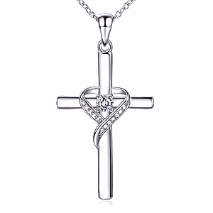 AmorAime 925 Sterling Silver Cross Necklace for Women Heart Necklaces for Mother for Festival, Vacation or Holiday