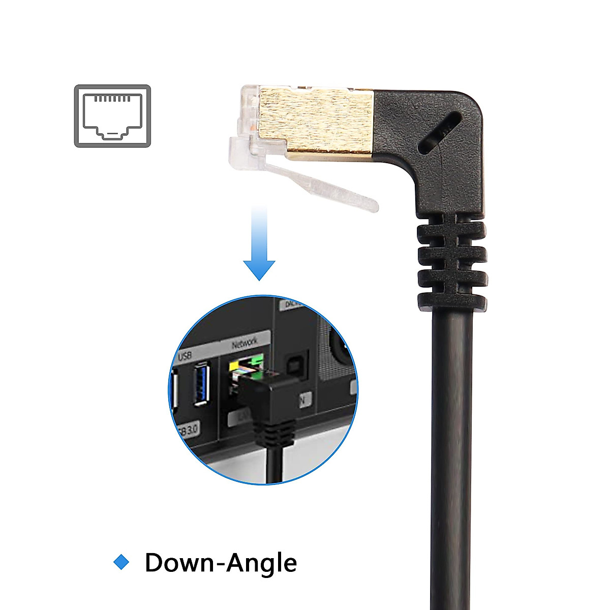 SinLoon 90 Degree Upward to Down Angle Cat8 Ethernet Cable,High Speed 40Gbps 2000Mhz Network Cord,with Gold Plated Plug SFTP Wires CAT8 RJ45 Connector Gaming LAN Cable,for PC, Router 0.5M (Up to Down)