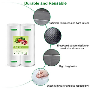 Gokilife Vacuum Sealer Bags - 2 Pack of 11" x 50' Food Saver bags, Commercial Grade Vacuum Seal Bags Rolls with BPA Free and Heavy Duty, Seal a Meal Bags Great for Vac Storage, Meal Prep or Sous Vide