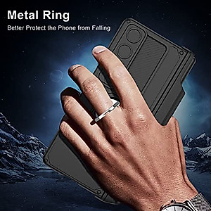 PUROOM for Samsung Galaxy Z Fold 3 Case Magnetic Hinge Coverage Protective with S Pen Holder Ring Kickstand Case, Slide Camera Cover, Front Screen Protector All-Inclusive Case (Black)