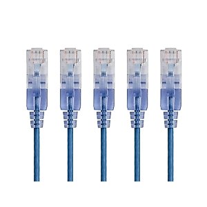 Monoprice - 129425 SlimRun Cat6A Ethernet Patch Cable - Snagless RJ45 UTP Pure Bare Copper Wire 10G 30AWG 2ft Blue 5-Pack