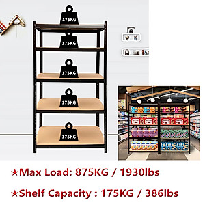5 Shelf Garage Shelving, Heavy Duty Garage Storage Shelves with Adjustable Durable MDF Boards, Utility Rack Shelves Organization Multipurpose Shelf Max 1411lbs Load Capacity, 35"W x 16.5"D x 70"H