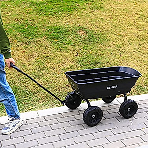 BILT HARD 4 Cu.Ft. 10" No-Flat Tires Poly Yard Dump Cart with 180° Rotating Handle, 600 lbs Capacity Heavy Duty Garden Carts and Wagons