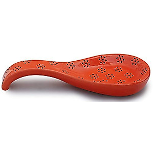 ABHANDICRAFTS Metal Spoon Rest with Red Ceramic Dish - Upright Utensil Holder for Stovetop & Kitchen Organization Standing Spoon Rest for Kitchen Countertop (AB-SPOON-015)