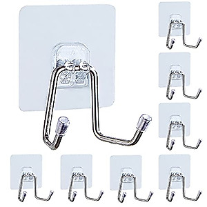 DASITON Large Adhesive Hooks 22Ib(Max) Utility Hooks Double Hook Towel and Coats Hooks,for Home Kitchen Bedroom Bathroom Office Ceiling (8Pack)