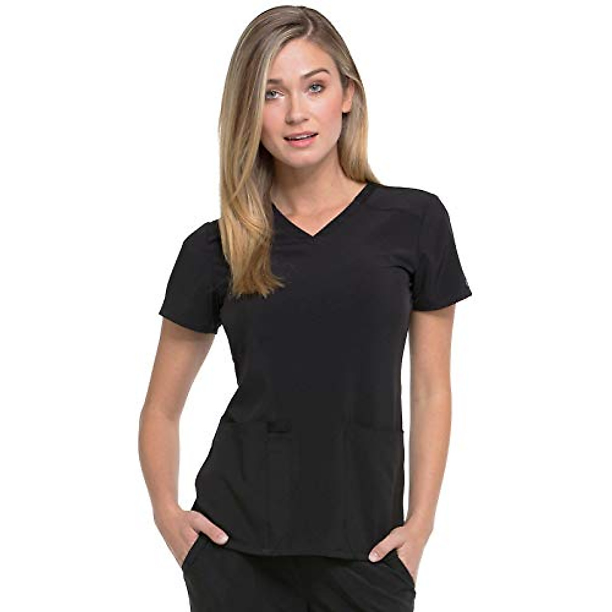 Dickies EDS Essentials Scrubs, V-Neck Womens Tops with Four-Way Stretch and Moisture Wicking DK615, S, Black