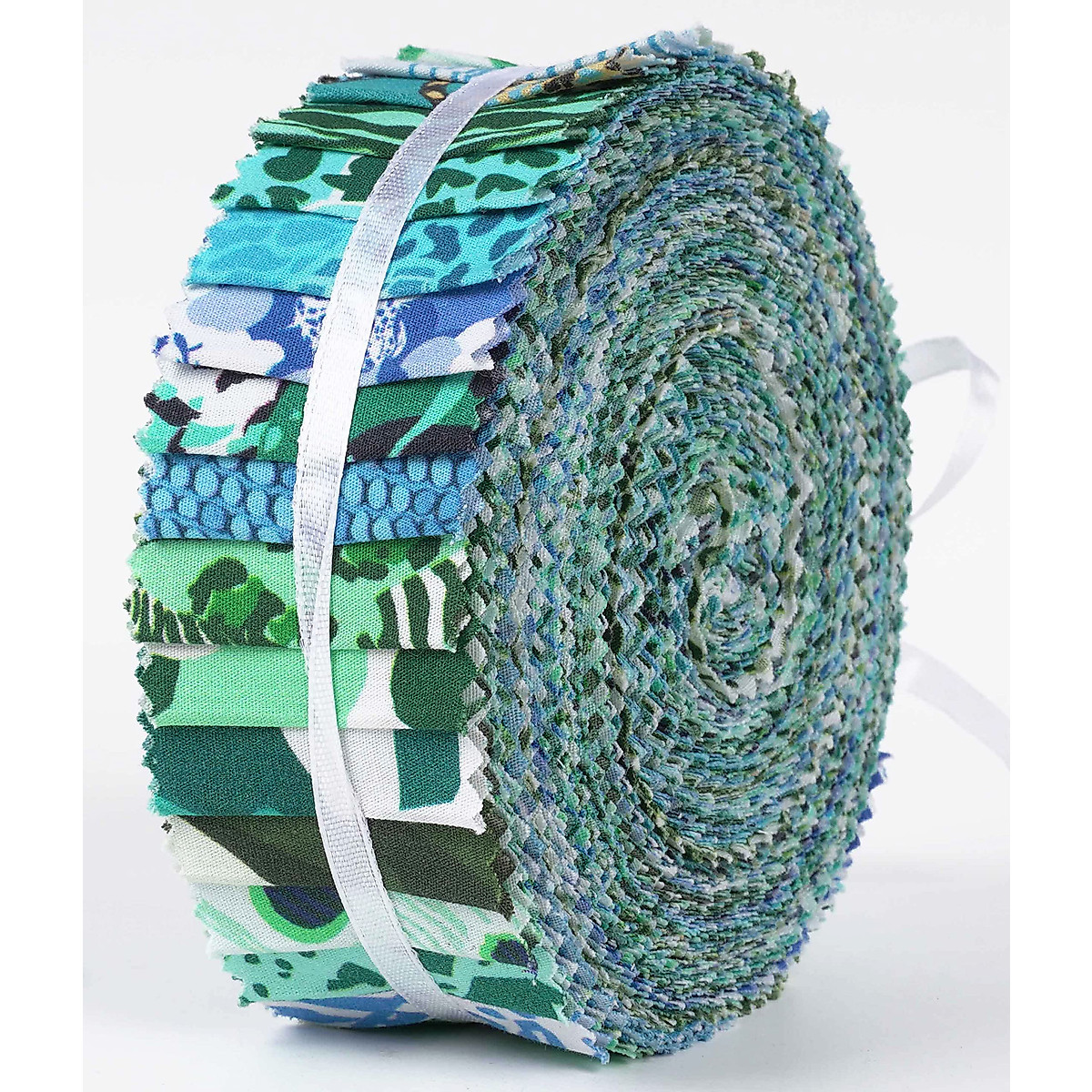 Soimoi 40Pcs Animals Print Precut Fabrics Strips Roll Up 1.5x42inches Cotton Jelly Rolls for Quilting - Teal Green