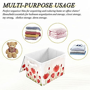 RunningBear Blooming Tulips Large Storage Bins with Lid Collapsible Storage Bin Closet Storage Bins Cloth Baskets Containers for Boys Girls Toys