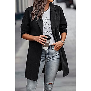 PRETTYGARDEN Women's 2024 Plaid Shacket Jacket Casual Button Wool Blend Winter Tartan Trench Coat With Pockets (Solid Black,Large)