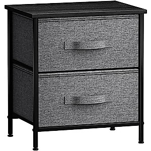 Sorbus Nightstand with 2 Drawers - Bedside Furniture End Table Night Stand - Steel Frame, Wood Top & Easy Pull Modern Print Fabric Bins - Small Dresser & Chest for Home, Bedroom Accessories & Office