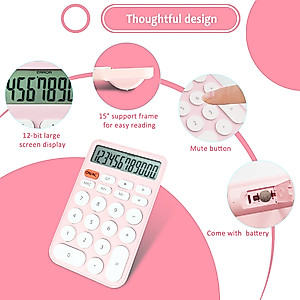 Standard Calculator 12 Digit,Desktop Large Display and Buttons,Calculator with Large LCD Display for Office,School, Home & Business Use,Automatic Sleep,with Battery (Pink and White)
