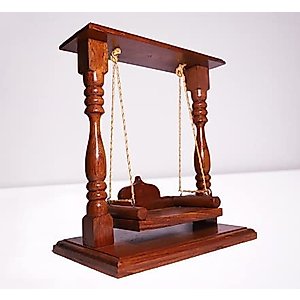 Wooden Laddu Gopal Jhula | Shri Krishna Jhula | Wooden Kanhajj Jhula (Brown, 12x11x7), Seat Size :- (7"X5")