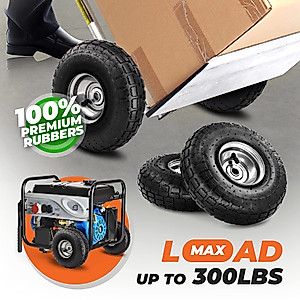 4 Pack 10-Inch Tires and Wheels 4.10/3.50-4 Replacement Utility Tires for Dolly, Hand Truck, Gorilla Cart, Generator, Lawn Mower, Garden Wagon With 5/8-Inch Axle Borehole and Double Sealed Bearings