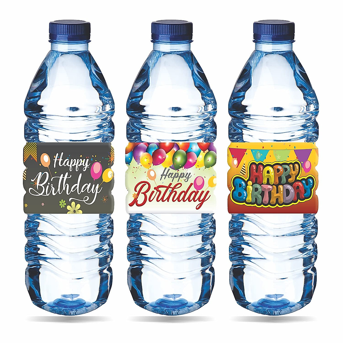 Happy Birthday Water Bottle Labels - (Pack of 100) 8.5" x 2.25" Wrappers Wrap Around Party Decoration Stickers