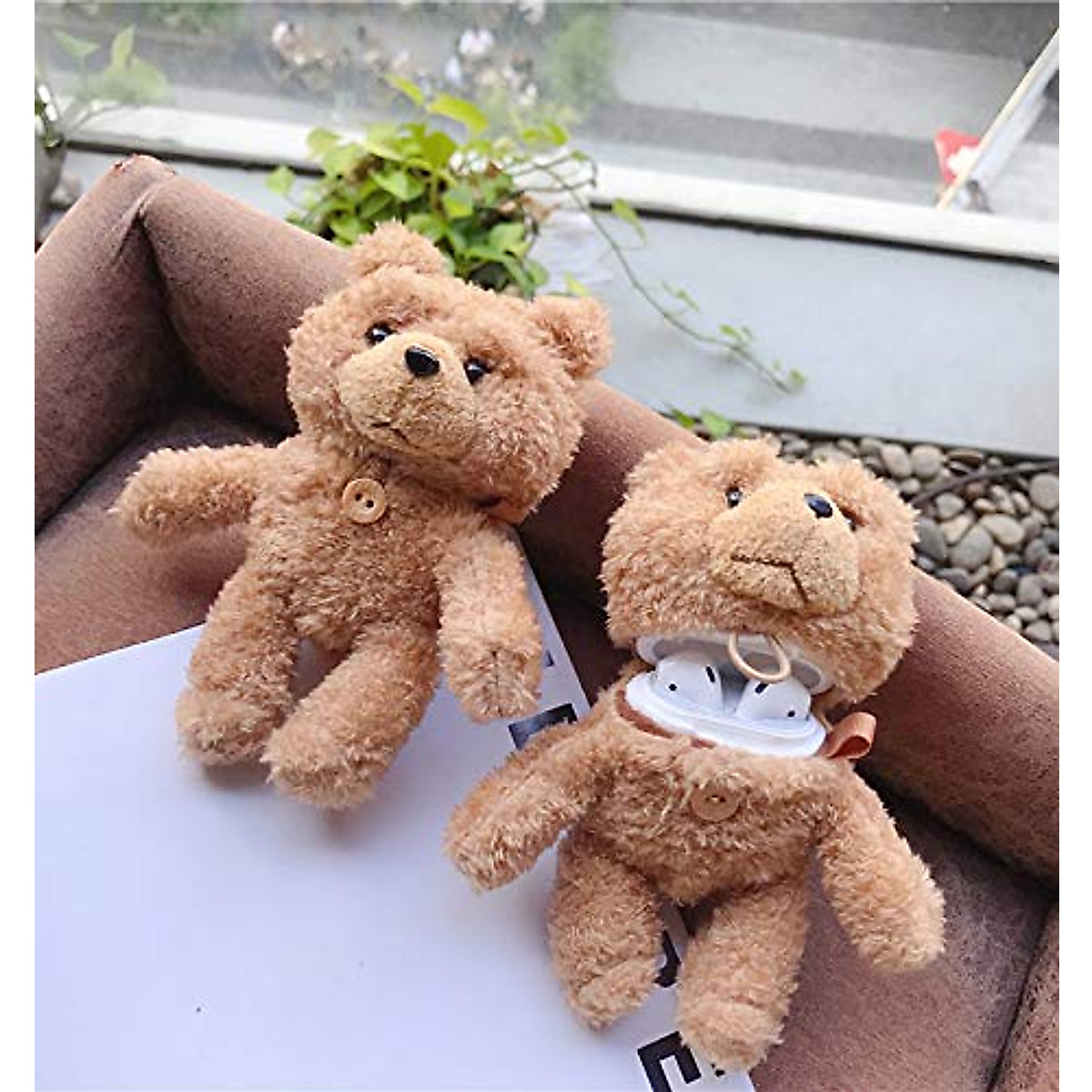 Joyleop Plush Bear Case for Airpods 1/2, Stuffed Animal Soft Fluffy Furry Fur Fuzzy Cute Cartoon Fun Funny 3D Design Kids Girls Boys Cover, Kawaii Cool Character Unique Air pods Cases for Airpod 1&2