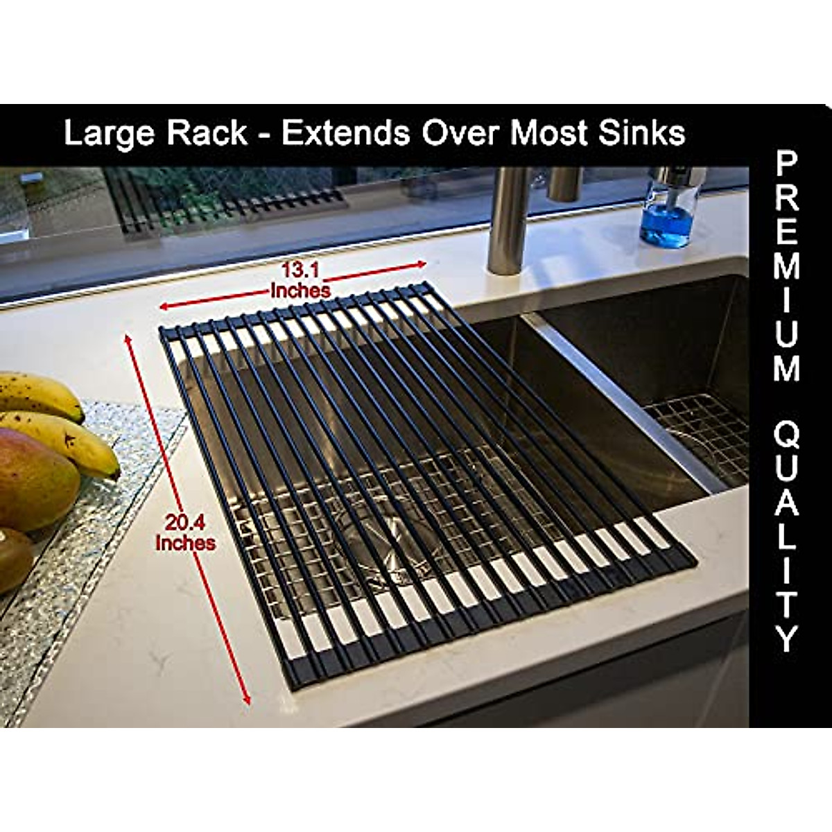 Generic Roll Up Drying Rack Black Multipurpose, 20.4x13.1 Inches, Silicone Coated Solid Stainless Rods, Dish Racks, Sink Cover for Counter Space, Small Kitchen, RV, and Apartment Must Haves