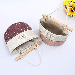 DOITOOL 4Pcs Cotton Linen Hanging Storage Basket Organizer, Washable Over The Door Hanging Storage Bag with Woven Cotton Rope Handle, Waterproof Fabric Hanging Pocket for Organizing, Free