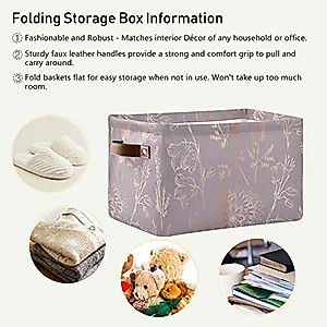 susiyo Large Foldable Storage Bin Rose Gold Elegant Floral Fabric Storage Baskets Collapsible Decorative Baskets Organizing Basket Bin with PU Handles for Shelves Home Closet Bedroom Living Room-2Pack