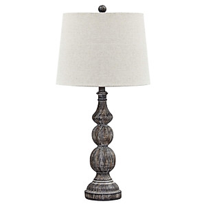 Signature Design by Ashley - Cloudhurst Contemporary 3-Piece Table Set; Two End Tables, White Wash Wood & Mair Poly Table Lamp - Farmhouse Style - Timeworn Finish - Black