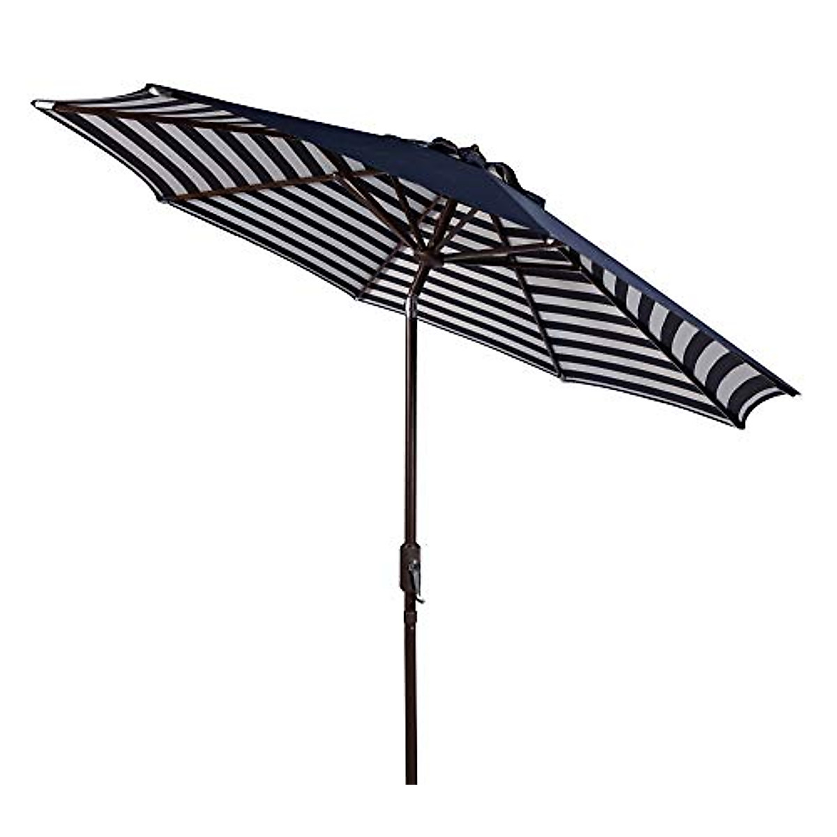 Safavieh PAT8007D Collection Athens Brown and White Inside Out Striped 9Ft Crank Outdoor Auto Tilt Umbrella