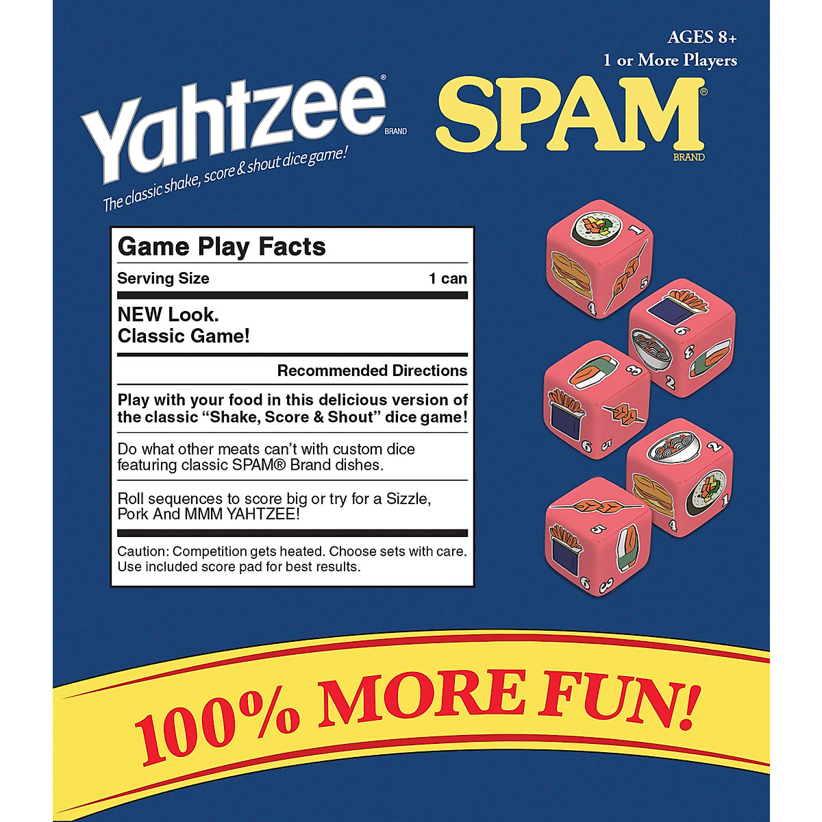 YAHTZEE Spam Brand | Collectible Yahtzee Game as Iconic Spam Can with Custom Dice | Dice Featuring Fried Spam, Spam Musubi, Spam Fries | Travel Yahtzee Game & Dice Game