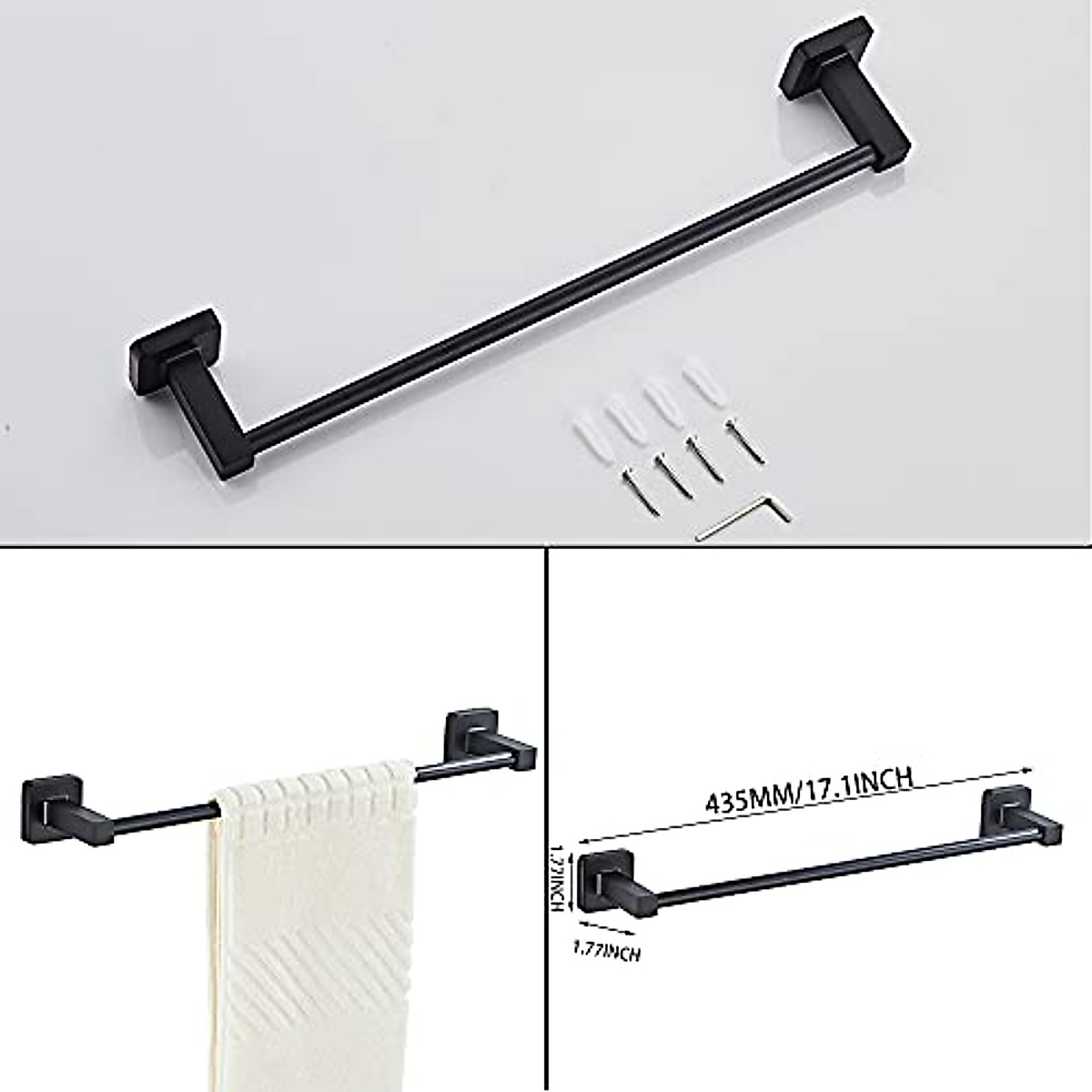 Matte Black Bathroom Hardware Set 4 Pieces,Towel Bar Set Stainless Steel Wall Mounted, Includes 16In Hand Towel Bar, Towel Ring, Robe Towel Hooks,Toilet Paper Holder, Bathroom Towel Rack Set