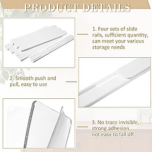 Marsui 8 Pieces Pull Out Shelves Rail for Baskets and Cabinet Plastic Drawer Slides White DIY Drawer Track for Storage Bins Organization Accessories Kitchen Cabinet Pantry Dresser