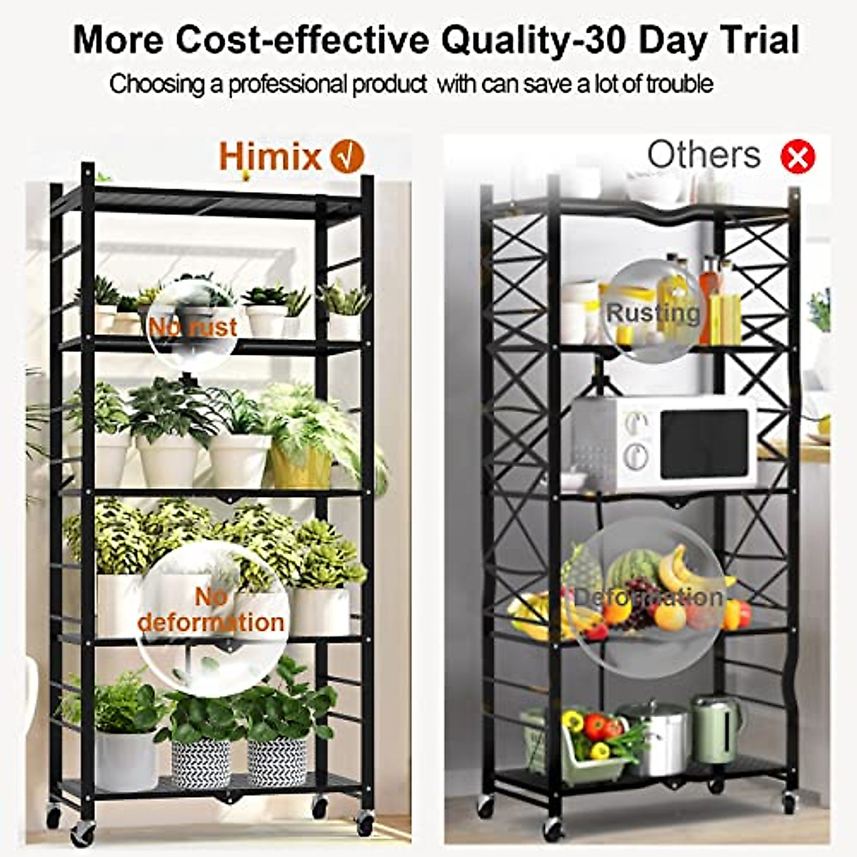Himix 5-Tier Folding Storage Shelves - Durable & Movable