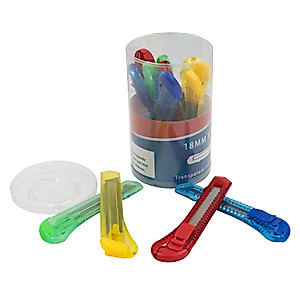 TWOMEM 12-Pack Transparent Utility Knife Heavy Duty Retractable Box Cutter for Cartons, Cardboard and Boxes 18mm Sharp blade for Office and Home Use