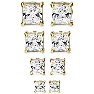 Jstyle 4 Pairs Stainless Steel Mens Womens Magnetic Stud Earrings Non-piercing CZ 4-7mm Yellow