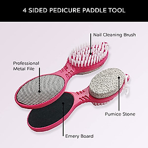 4 in 1 The Pedi Care Stick 4 Sided Pedicure Paddle Metal File and Emery Board Tool with Pumice Stone for Feet by DreamCut