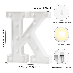 Laerjin Light Up Letters, Marquee Letters with Lights, Decorative Led Light Up Number, Light Up Number Sign for Night Light Wedding Birthday Party Christmas Home Bar - Letter Lights-K