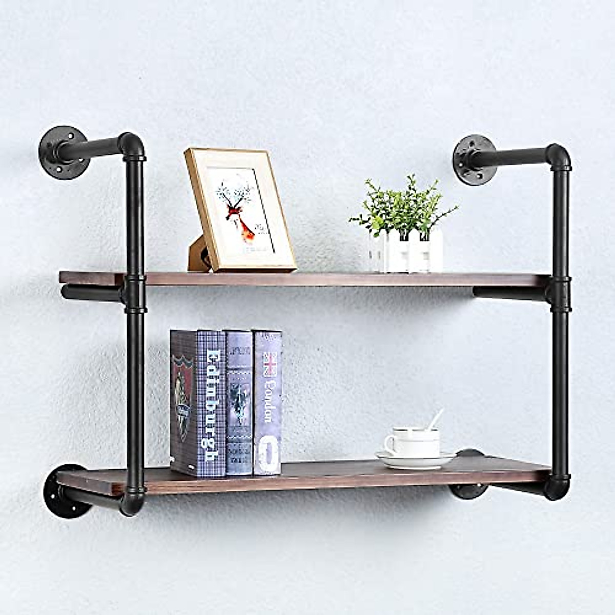 JIANZHUO Industrial Pipe Shelving Floating Shelves,Rustic Wall Shelf Wood Hanging Shelf, Pipe Shelves Wall Mounted,Bookshelves Shelving Bookshelf (2 Tier,30in)